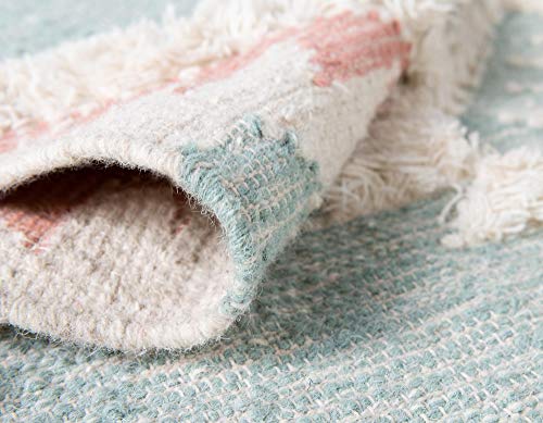 Unique Loom Mesa Collection Geometric, Natural Fibers, Southwestern, Bohemian Area Rug, 3' 3" x 5' 1" Rectangle, Light Aqua/Ivory