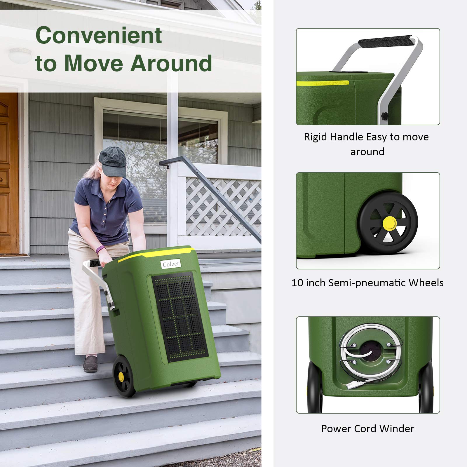 COLZER 180 Pints up to 7,000 Sq. Ft Commercial Dehumidifier Includes Pump & Drain Hose, Powerful Compressor Fast Draw Air for Water Damage, Ideal for Basements, Building Sites, Warehouse