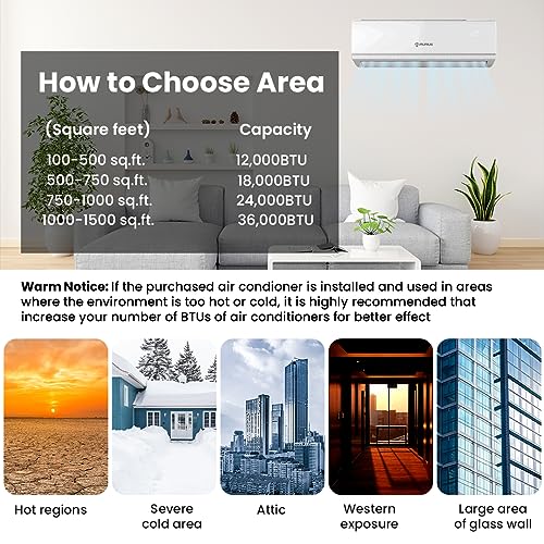 AURUS 2 Ton 24000 BTU Mini Split Cools Up to 1000.Sq.Ft Energy Efficient Ductless Air Conditioner, with Heat Pump and Pre-Charged 10ft Installation Kits 220v