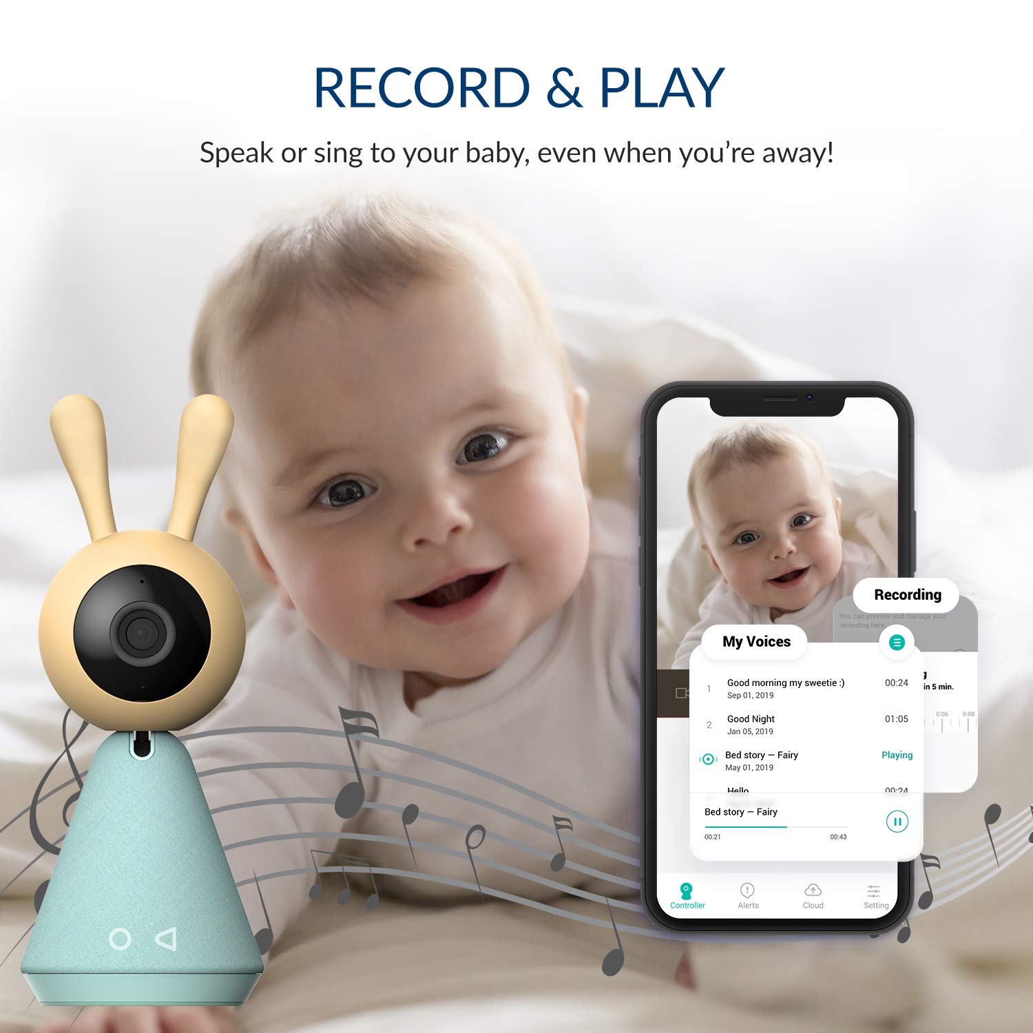 Kami Baby Monitor with 2 Cameras Audio Video Smart, WiFi Smartphone Home app, Night Vision, Night Light, Temperature/Humidity/Crying Detection, 2-Way Audio Works with Alexa Twin 2 Pack