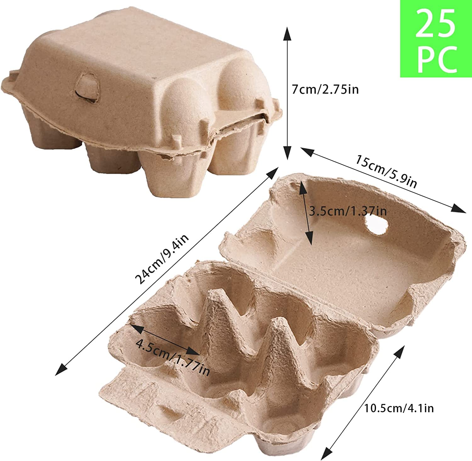 25 Pack Empty Egg Cartons, 6 Pulp Fiber Egg Carrier Egg Storage Containers for Home, Kitchen, Farmhouse, Reusable (25pc)