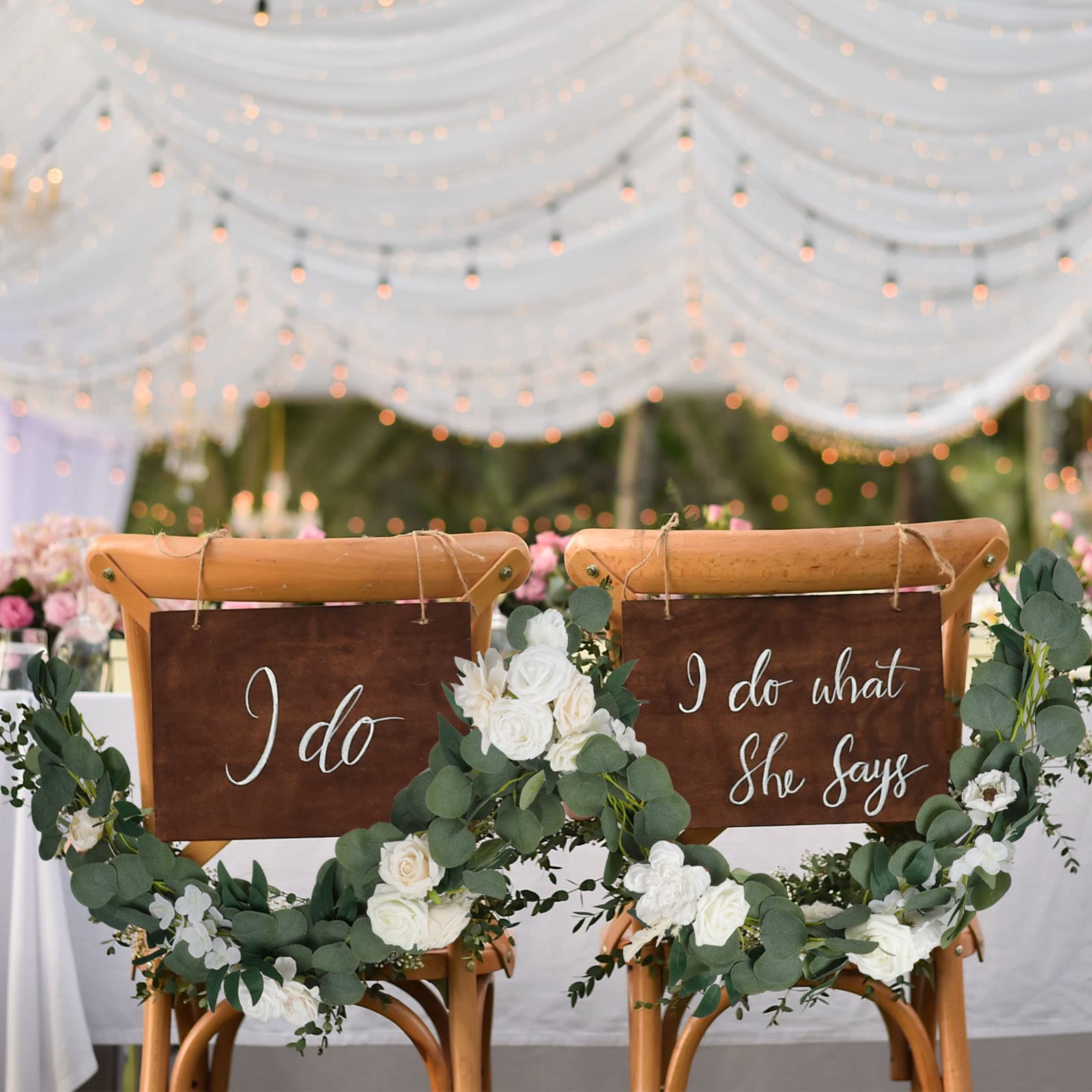 COCOBOO 5.9ft Eucalyptus Garland with Rose Flower Wedding Arch Flowers White Flower Garland for Wedding Arch Party Garden Decor (Champagne&White)