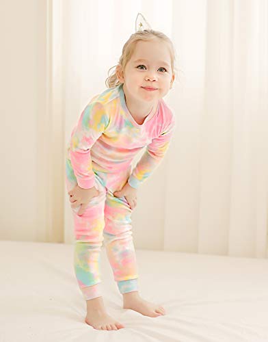 VAENAIT BABY Kids Junior 100% Cotton Sleepwear Pajamas 2pcs Set Tiedye-Rainbowneonpink-249 L
