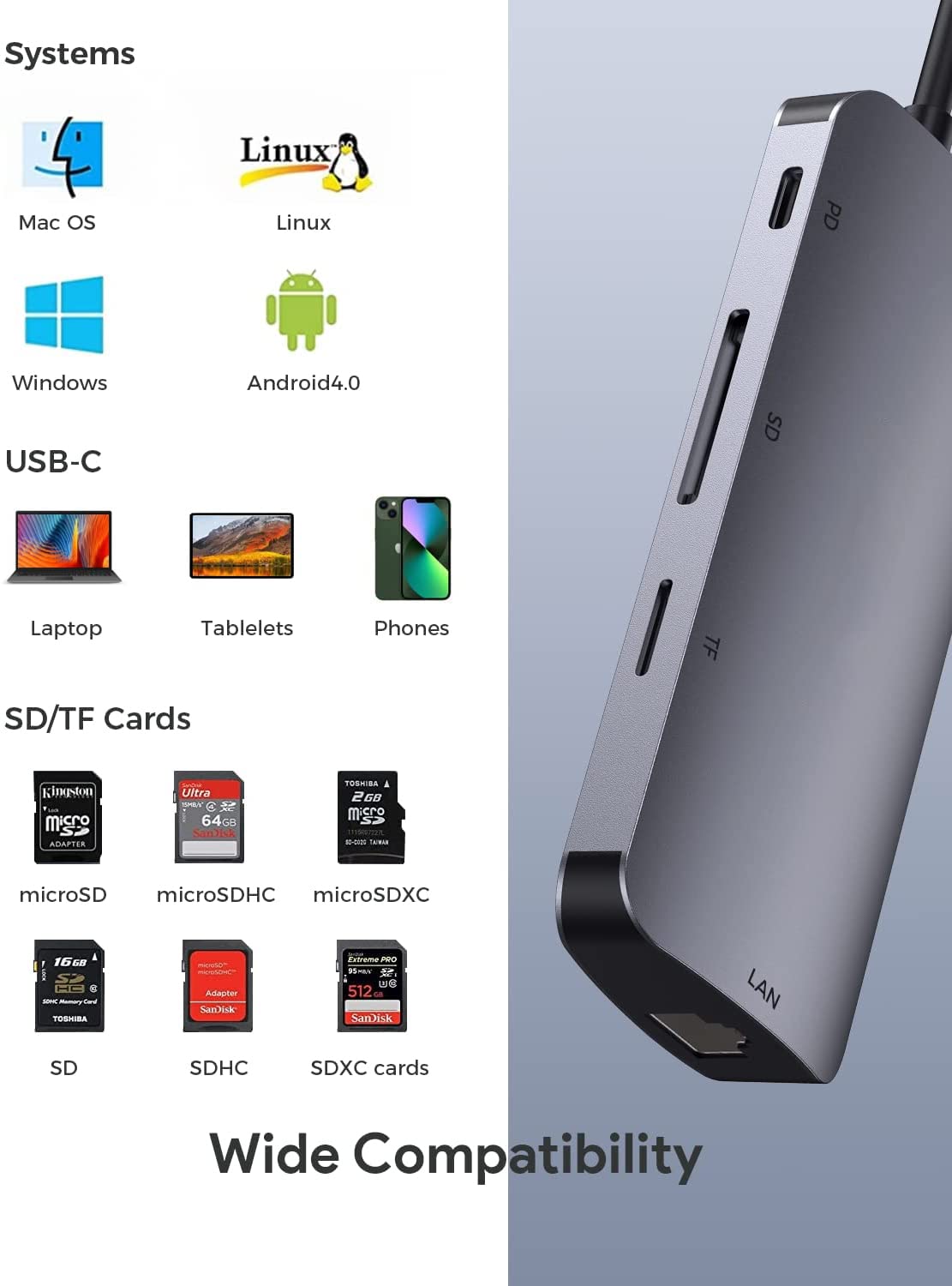 vilcome USB C Hub Adapter, 8-in-1 USB C Adapter,with 4K USB C to HDMI,SD/TF Card Reader and Ethernet,3 USB 3.0 Ports,87W Power Delivery,for MacBook Pro, iPad Pro 2019/2018, Pixelbook, XPS, and More