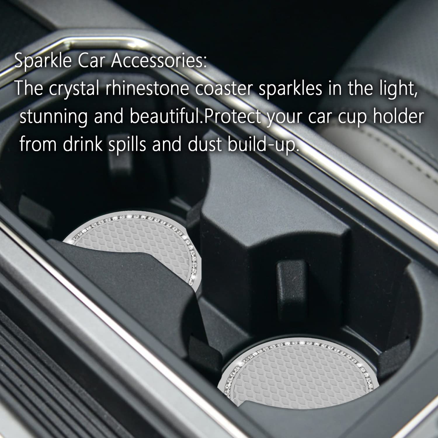 4PCS Elegant Rhinestone Cup Holder Coaster with Non-Slip Honeycomb Mesh,Bling Car Interior Accessories for Women,Protect Car Cup Holder,Table,Office from Drink Scratch Stain and Spill (Red-4pcs)
