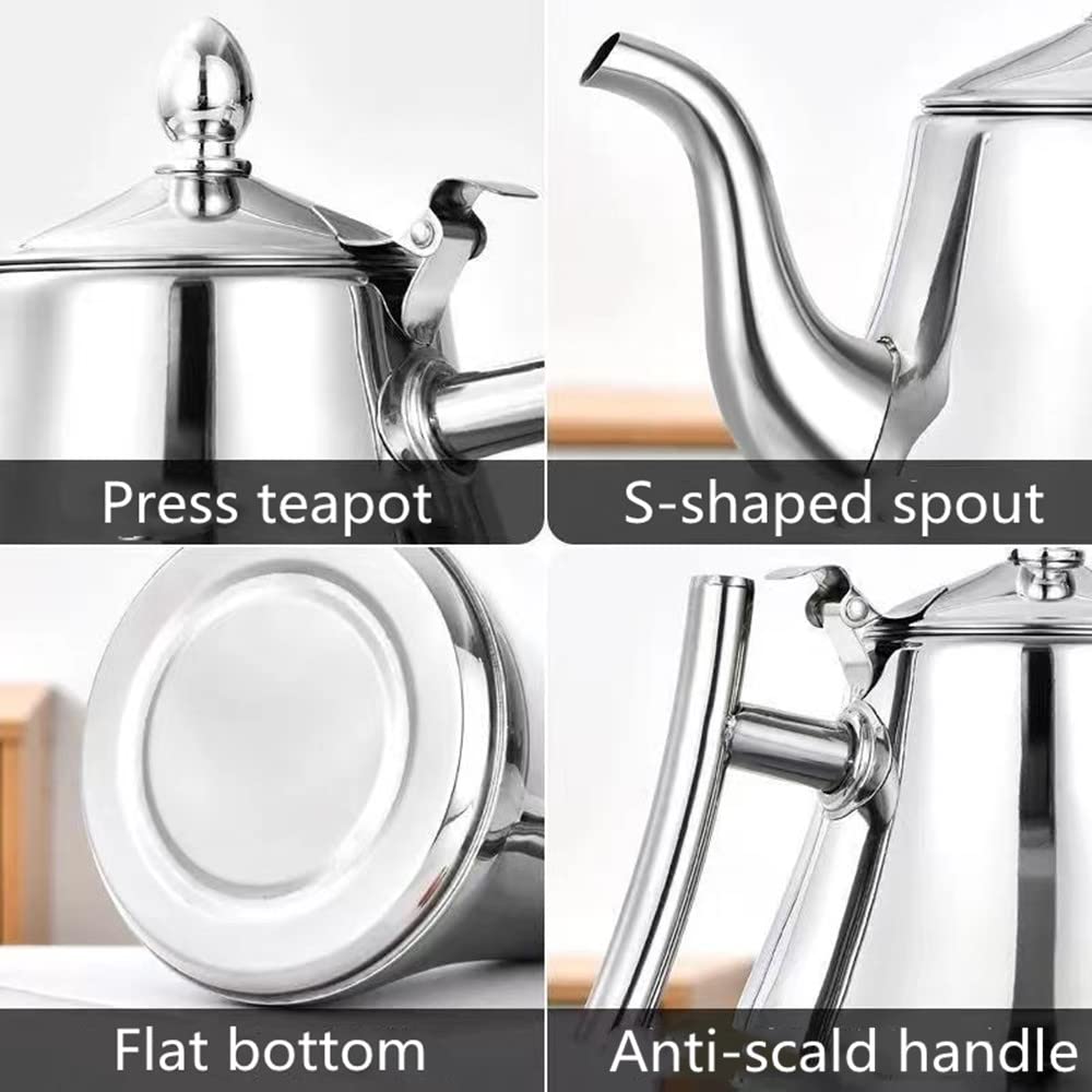 50oz/ 1500ml Stainless Steel Teapot, JYJFGSFA Metal Tea Kettle with Removable Infuser, Oil Can with Filter Coffee Server Table Serving Pot for Home, Restaurant, Outdoor, Dishwasher Safe(Silver)