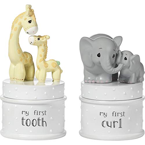Precious Moments My First Tooth & My First Curl Elephant and Giraffe Resin Keepsake Set 182401, Multi