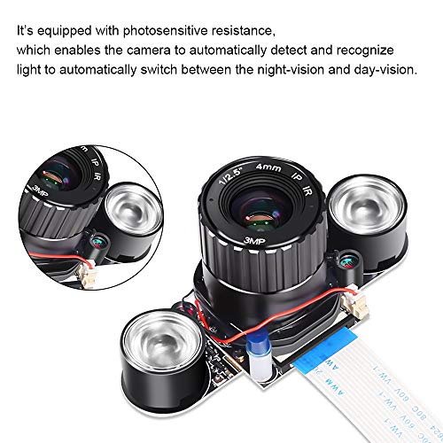 for Raspberry Pi Camera Module 4 B 5MP 1080p OV5647 Automatically Switching Between Day-Vision and Night-Vision Webcam Lens 72 Degree FoV for Raspberry Pi Model A/B/B+, Pi 2 and Raspberry Pi 3,3 b+