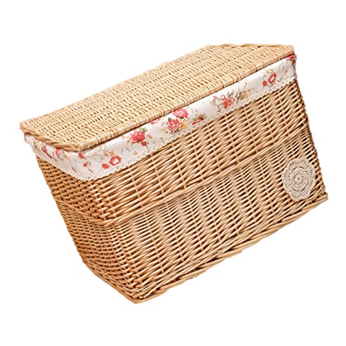 COLLBATH 2pcs box Rattan Woven Clothes Bedroom and Bathroom Liner Desktop Storage Flower Rectangular for with Container Printed Clo Bin Cosmetic Lid Cube Rectangle Organizer Wicker