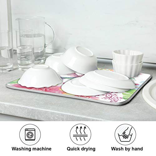 Bird Hummingbird Flowers Orchids Butterfly Dish Drying Mat 16"x18" Absorbent Machine Washable Hanging Fast Dry Pad Dish Protective Mat for Kitchen Countertop Heat Resistant Dinner Table Mat