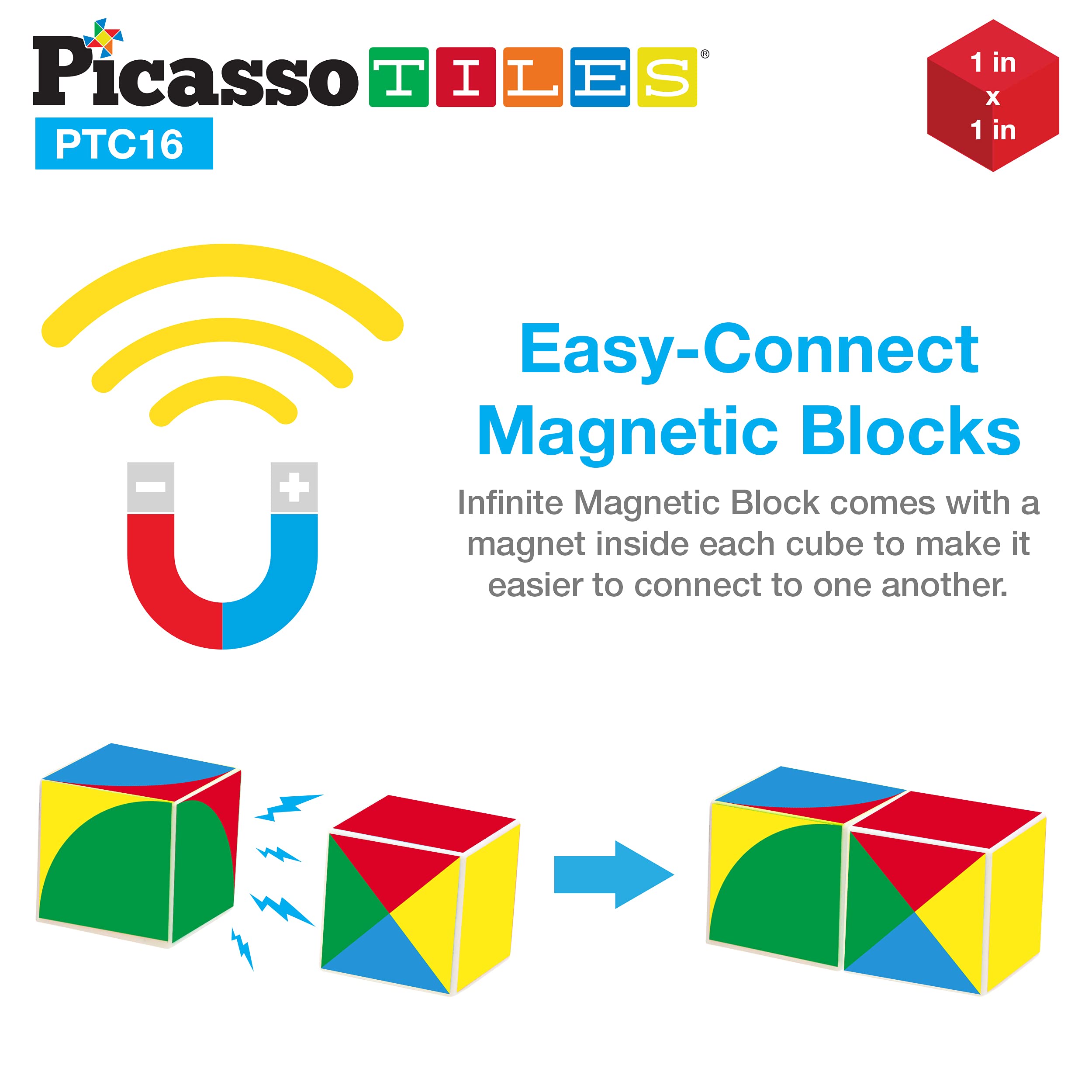 PicassoTiles 1" Infinite Magnetic Puzzle Game Magic Pixy Cube Puzzles Brain Teaser Set w/Free Ideabook Kids Toy Magnet Pattern Block Matching Card Challenge Toys Inspiration STEM Learning PTC16