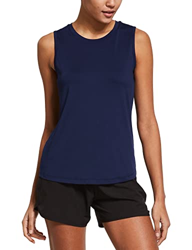 BALEAF Women's Sleeveless Athletic Shirts Workout Running Tank Tops Active Gym Tops Navy Size M
