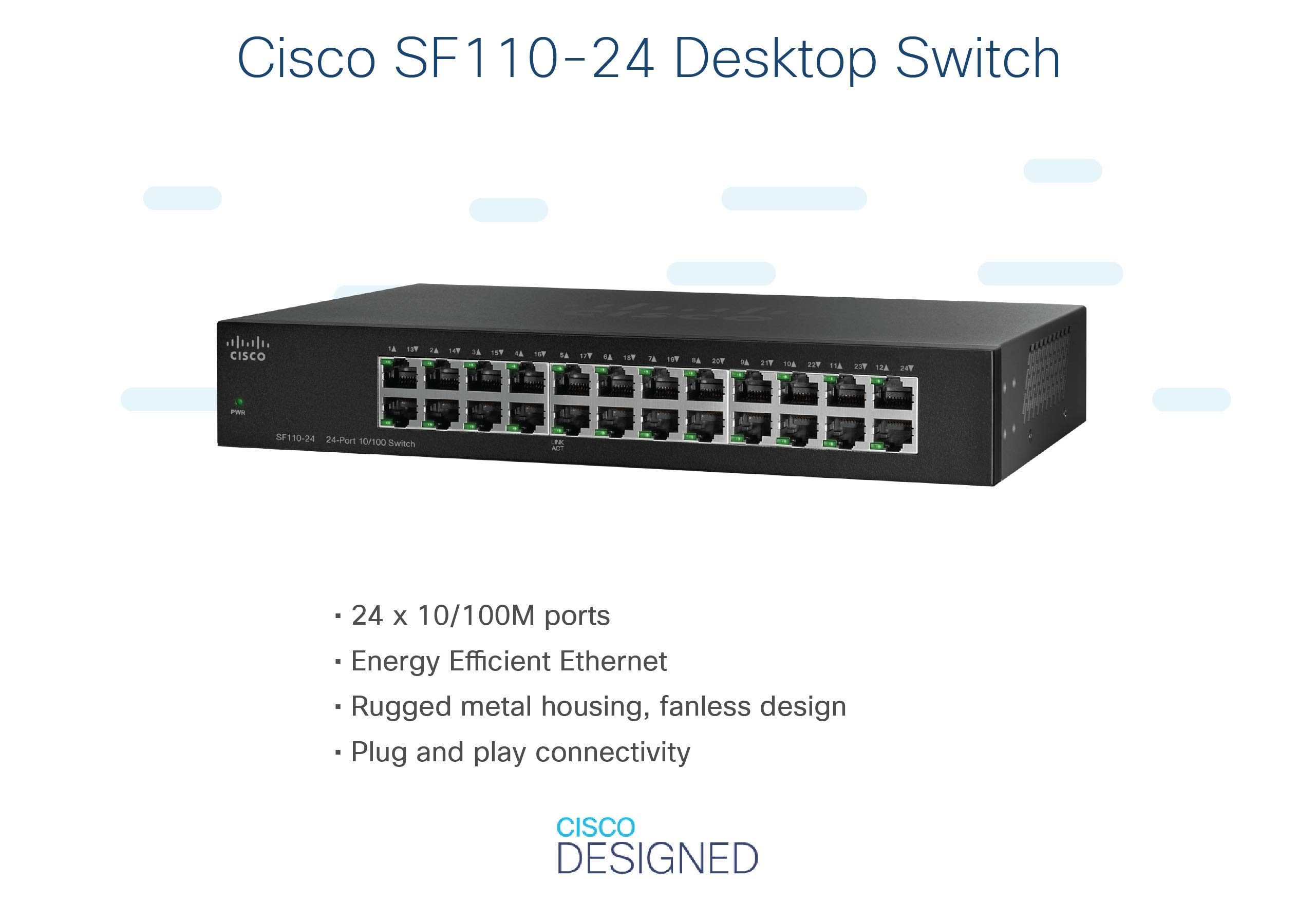 Cisco SF110-24 Unmanaged Switch, 24 Ports 10/100, Limited Lifetime Protection (SF110-24-NA)