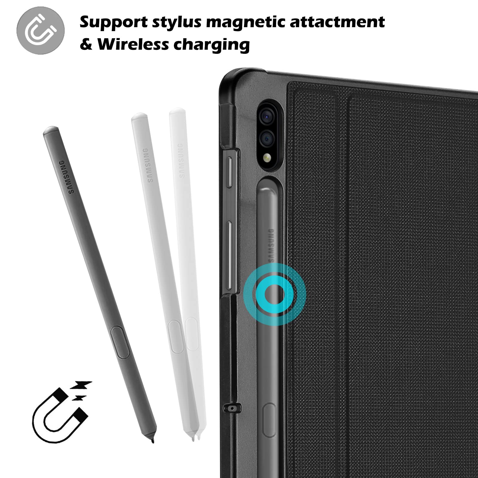 ProCase Case for Galaxy Tab S7 FE 5G 2021/S8 Plus 2022/S7 Plus 2020 12.4 inch with S Pen Holder, Smart Cover for 12.4" Samsung Galaxy Tablet (SM-X800 X806 T730 T736 T970 T975 T976 T978) -Black