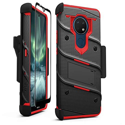 ZIZO Bolt Series for Nokia C5 Endi Case with Screen Protector Kickstand Holster Lanyard - Black & Red
