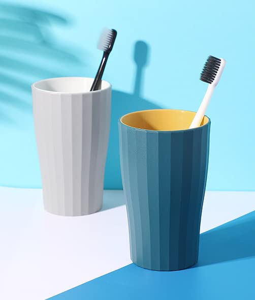 Awhale Mouthwash Toothbrush Cup, Bathroom Tumbler Cup, Unbreakable Bathroom Wash Cup, Soft and Easy Grip, Large Capacity 360ML (Blue and Grey)