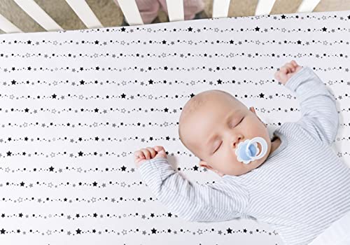 FIGEPO 4 Pack Star and Moon Neutral Unisex Fitted Baby Crib Sheets Set for Baby Boys or Girls (White)