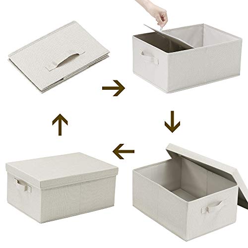 HOONEX Foldable Storage Bins with Lids, 2 Pack, Storage Boxes with Carrying Handles and Study Heavy Cardboard, 16.5" L x 11.8" W x 7.5" H for Toy, Shoes, Books, Clothes, Linens, Nursery, Beige