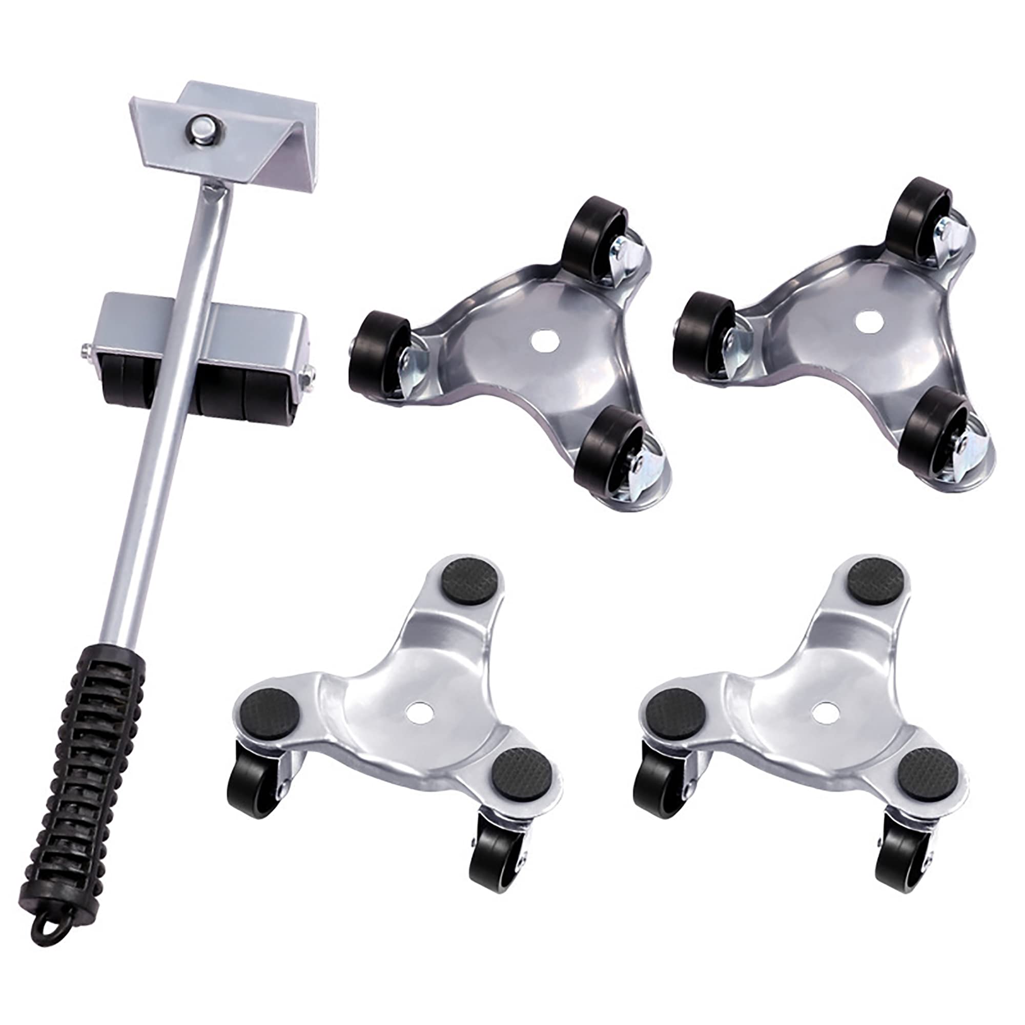 6" Steel Tri-Dolly 4 pcs, 200 lbs Load Capacity, Great for Moving Furniture & Appliances, Durable and Easy to Use,Furniture Moving Dolly with 1 x Furniture Lifter