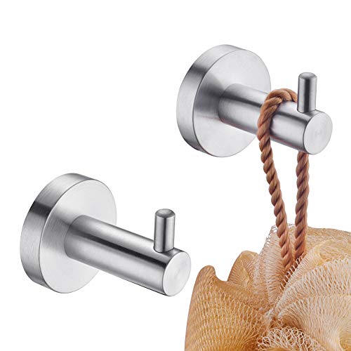 Hoooh Bathroom Towel Hook, Brushed Stainless Steel Coat/Robe Clothes Hook for Bath Kitchen Garage Wall Mounted (2 Pack), B100C-BN-P2