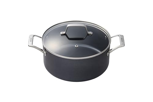 Kyocera Ceramic Cooking Pot with Ceramic Non-Stick Coating 24 cm PFAS/PTFE Free Stainless Steel Handles Suitable for All Hob Types Includes Glass Lid CSTP-09