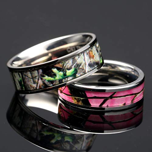 4pcs His Hers Camo Pink Radiant Stainless Steel Sterling Silver Wedding Ring Set (Size His 11, Hers 10)