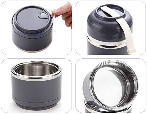 Cute Bento Stackable Lunch Box with Flatware Set Stainless Steel Lunch Containers Leakproof Food Container Insulated Lunch Bag for Adults Women Men (Gray, 3-Tier)
