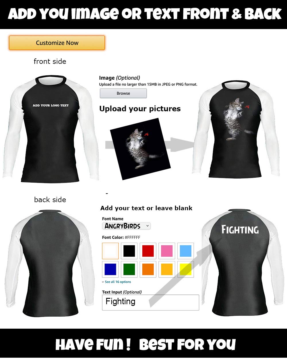 Add Your Text Compression Fitness Training Gear Fight Wear for Gracie Jiu-Jitsu, Short Sleeve Black Large