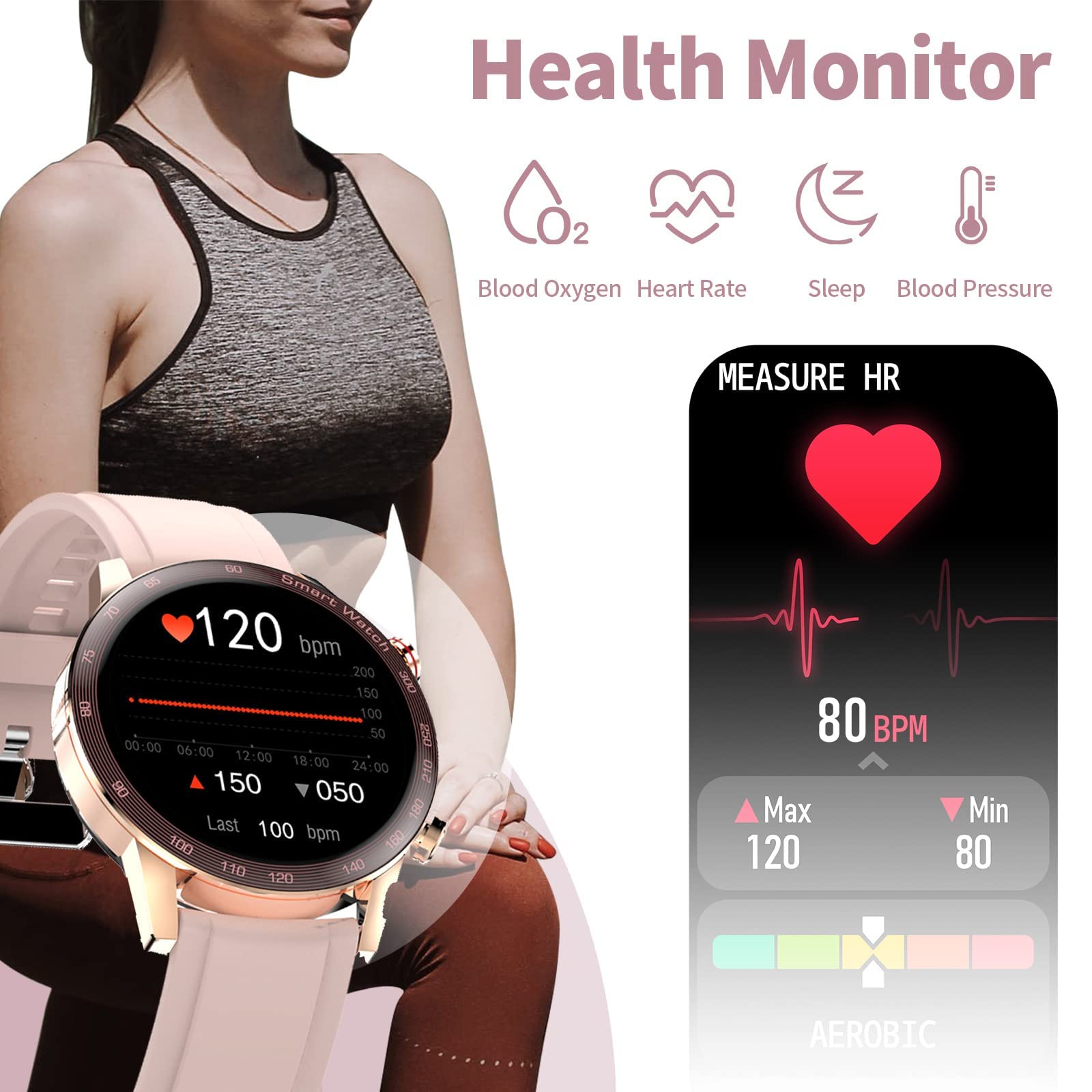 Smart Watch for Android Phones iOS Make/Answer Call Bluetooth Music Pedometer Calorie Counter Message Reminder Smartwatch Waterproof Watches for Women Ladies
