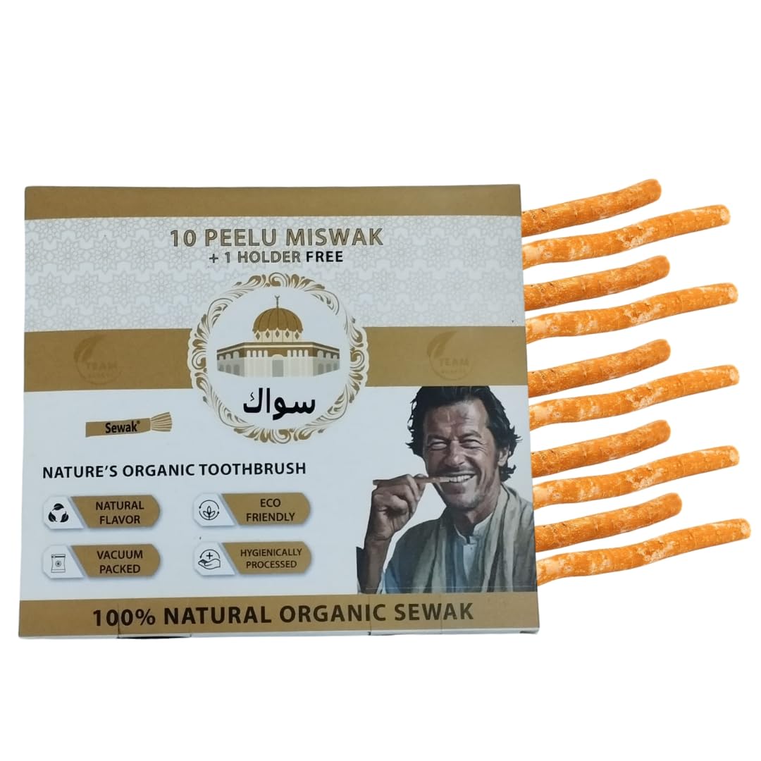 Miswak Sticks for Teeth Natural Herbal Toothbrush with Holder by SEWAK (10 Tooth Stick + 1 Holder)