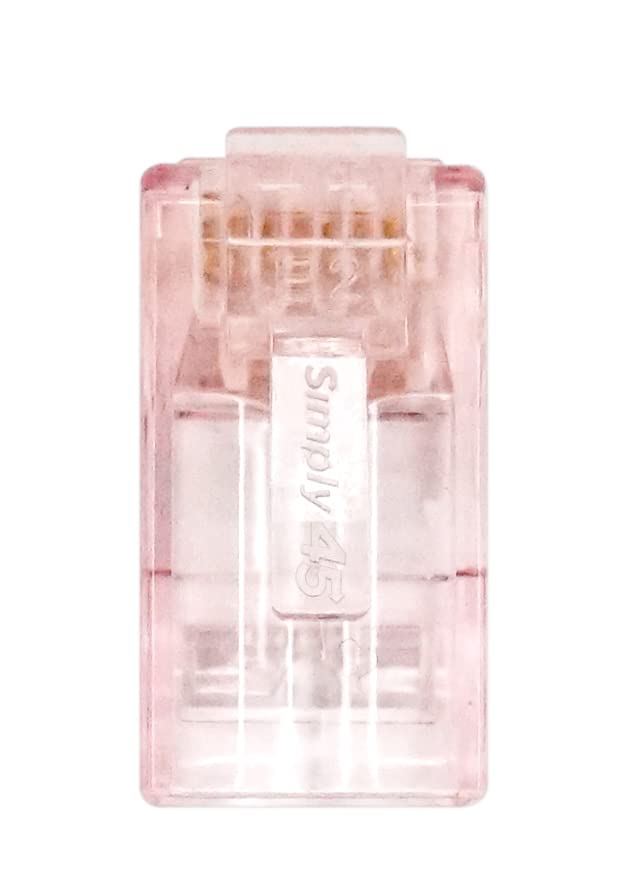Simply45 ProSeries Unshielded Pass-Through RJ45 Modular Plugs with Cap45 for 23AWG Solid (Cat6/6a UTP) - Red Tint, Hi/Lo Stagger - 100-Pieces - S45-1700P