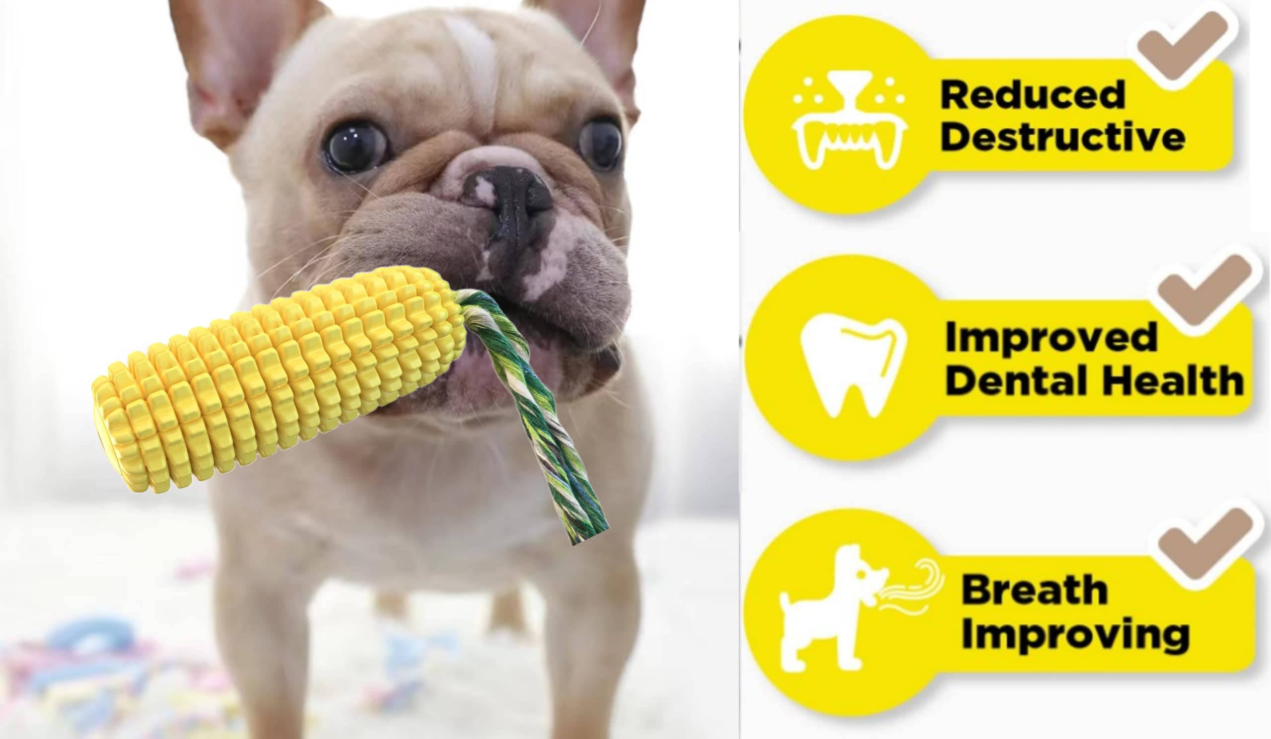 AGIEG Dog Toy Corn Yellow Puppy Squeaky Toys Pet Durable Chewing Toothbrush Cleaning Back Teeth, Add Toothpaste, Chew Toy for Mediun and Large Dogs,All Breed Size