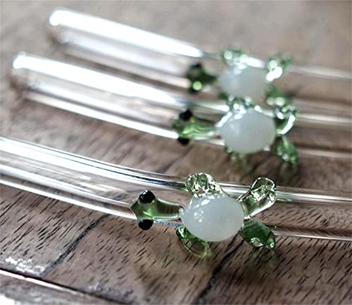 5pcs Glass Straws with Cute Turtle Bent Drinking Straws Stirring Sticks Reusable Glass Straws for Drinks Coffee Juice