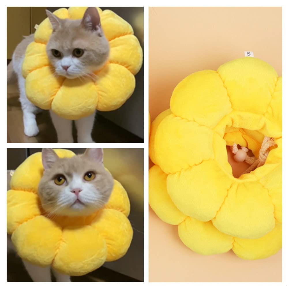 Adjustable Cat Recovery Collar Cat Elizabethan Collar Pet Cone Collar Cat Cone Collar for Anti-Bite Lick, Kittens and Puppies Wound Healing (S Sun Flower)