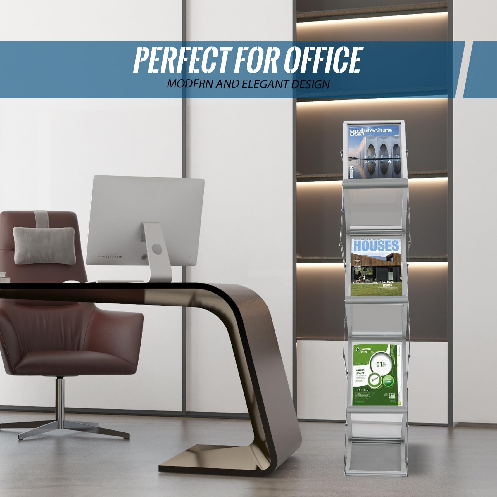 6 Pockets Literature Catalog Rack, Foldable Magazine Brochure Display Stand, Magazine Floor-Standing with Portable Oxford Bag, Aluminum Pop up Brochure Stand for Trade Show