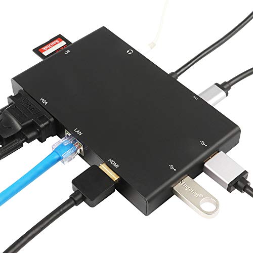 XUNMAIFHB Portable Docking Station,8-in-1 Type-C HUB Expansion Dock hub HDMI HD VGA Converter RJ45 Port, PD Charging, SD Card Slot Fast Transmission