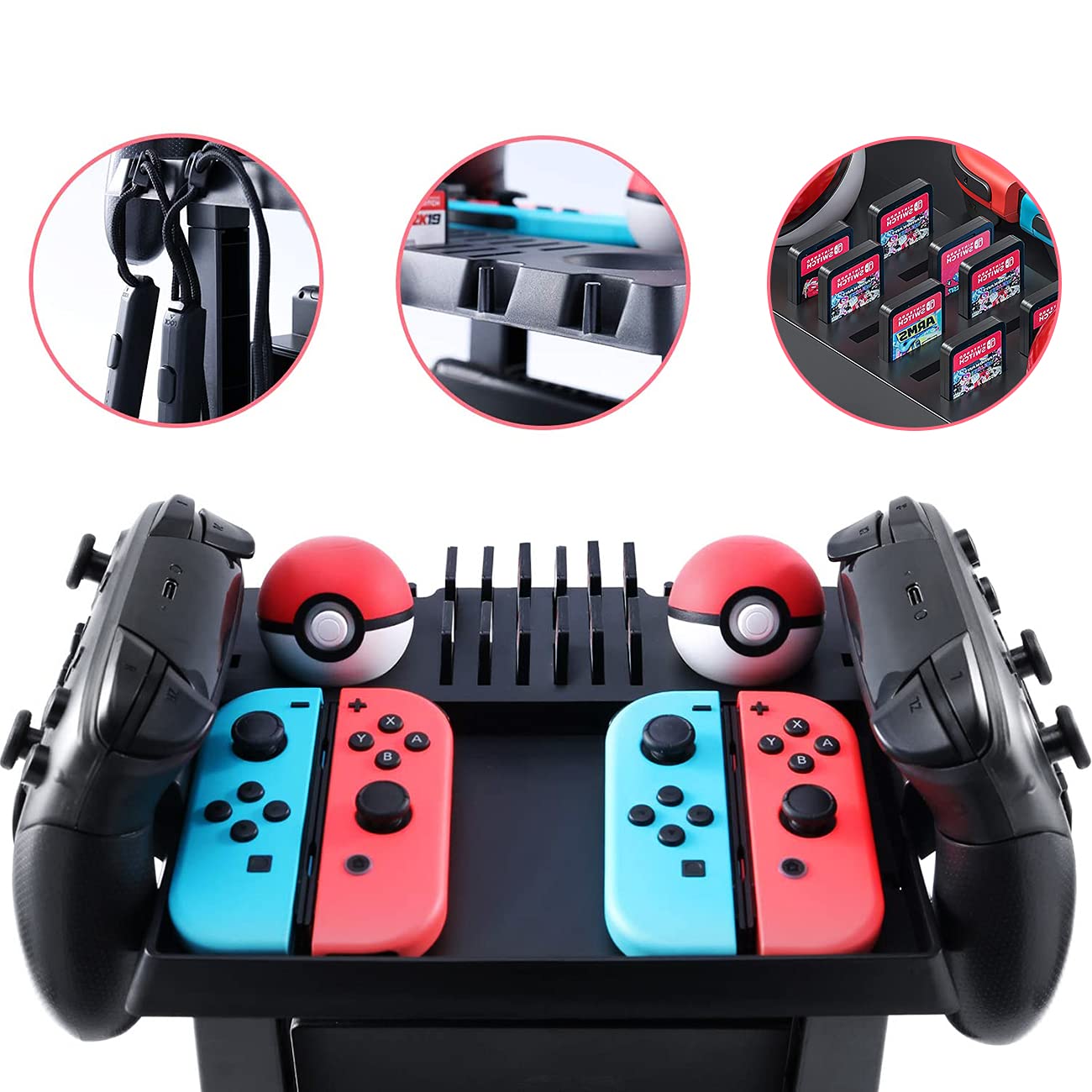 ANNMETER Switch Game Station Organizer with Controller Charger, Charging Dock for Switch, Joycons, Pokeballs, Pro Controller, Accessories Kit Storage