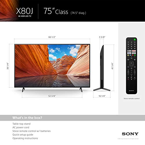 Sony X80J 75 Inch TV: 4K Ultra HD LED Smart Google TV with Dolby Vision HDR and Alexa Compatibility KD75X80J- 2021 Model