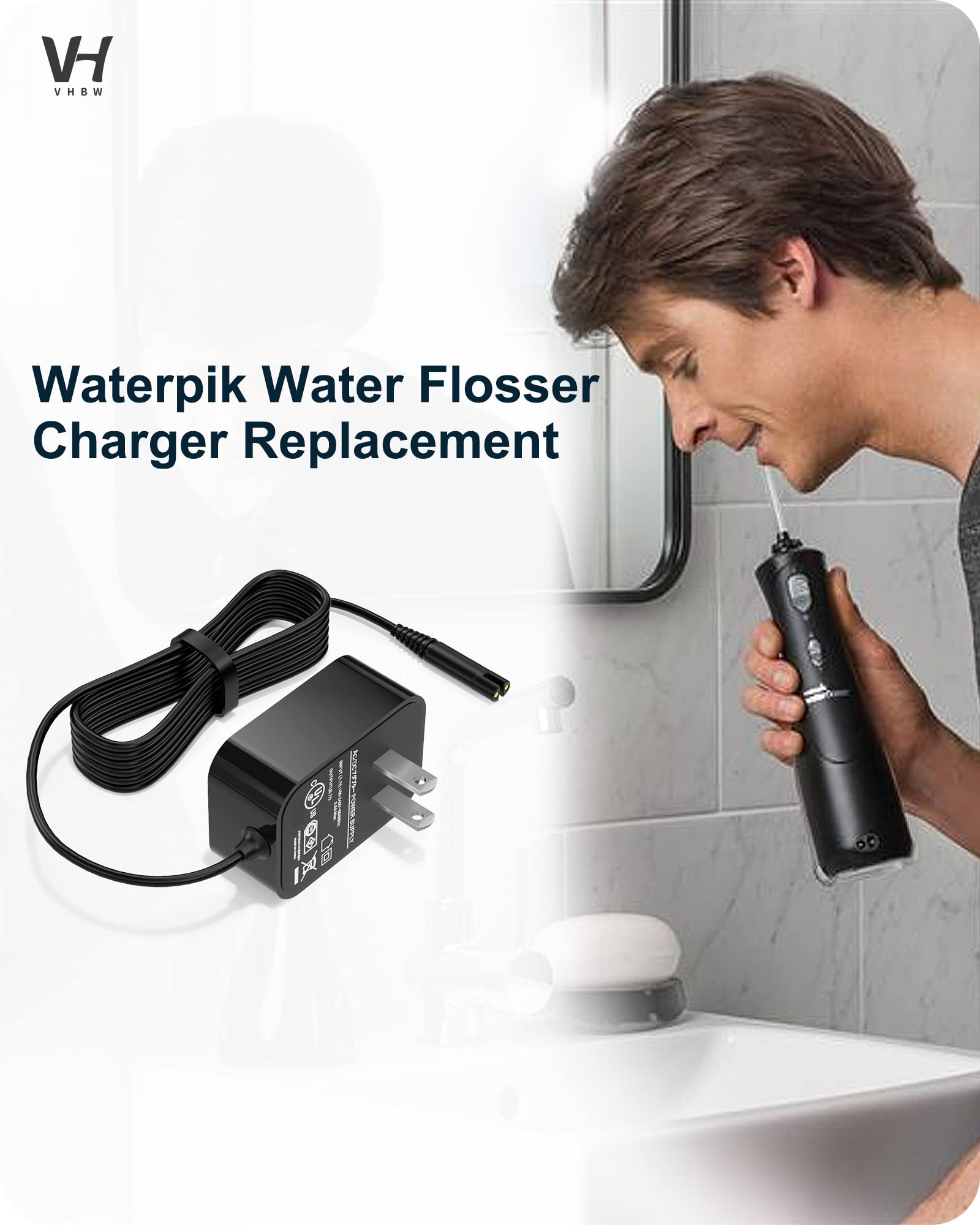VHBW for Waterpik Replacement Charger, Compatible with Waterpik WP360 WP360W WP462 WP462W WP450 WP450W Water flosser Power Cord