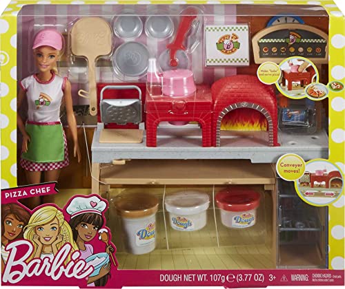 Barbie Pizza Chef Doll & Playset, Toy Oven & Counter with Sliding Conveyer Belt, Molds, 3 Dough Colors & Accessories (Amazon Exclusive)