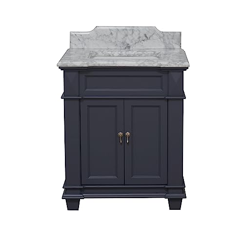 Elizabeth 30-inch Bathroom Vanity (Marine Gray/Carrara): Includes Marine Gray Cabinet with Authentic Italian Carrara Marble Countertop and White Ceramic Sink
