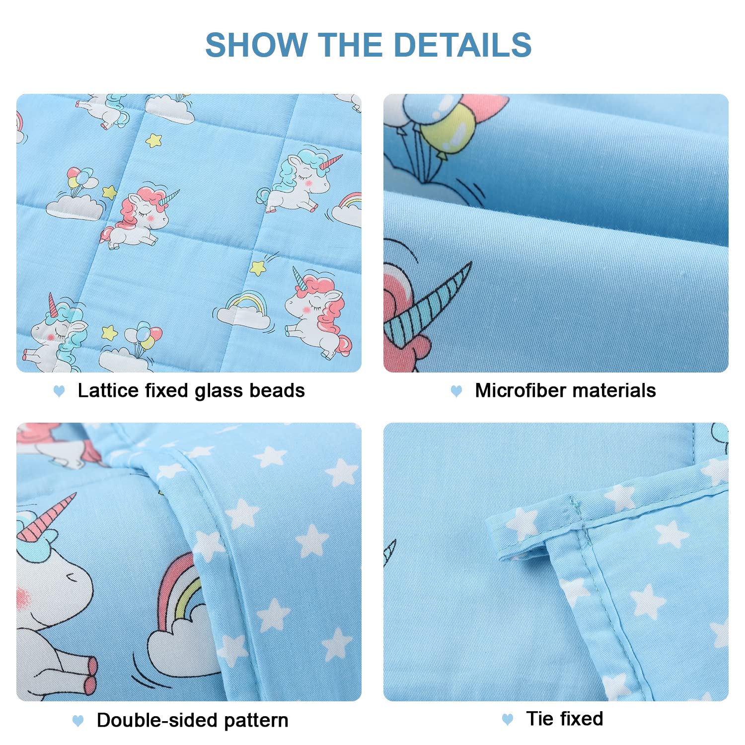 Alomidds Weighted Blanket 10lbs 41"x60", Cooling Weighted Blanket with Premium Glass, Comfort Heavy Blanket, Pink Unicorn