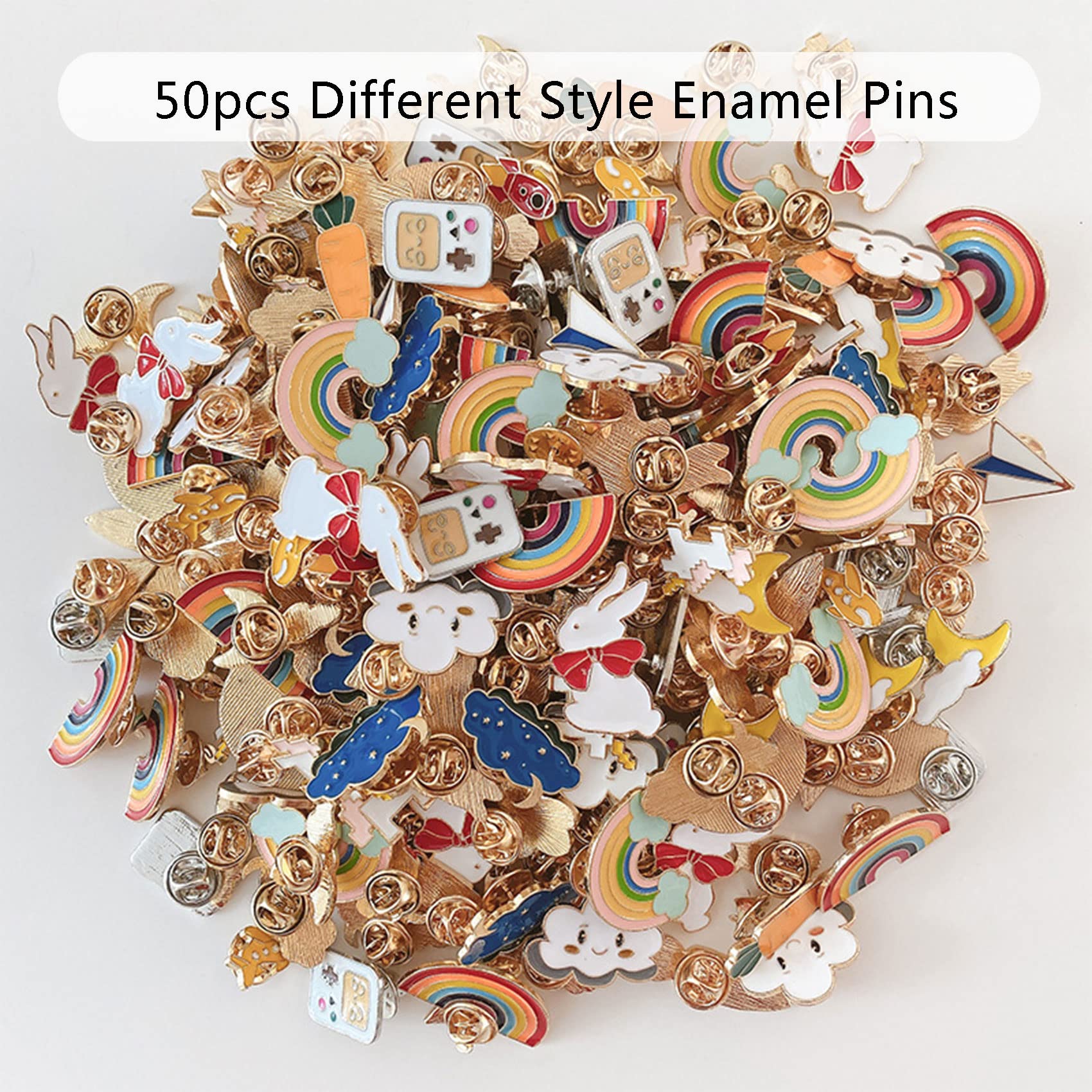 50Pcs Enamel Pins for Backpacks Cute Pins Bulk for Hats Jackets Lapel Pins Brooch Set for Men Women (Random Style-No Duplicates)