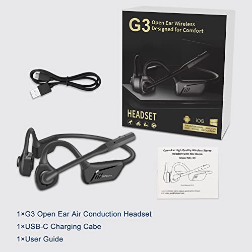 BANIGIPA Bluetooth Headset with Microphone, Open Ear Headphones Wireless Bluetooth Noise Cancelling for Laptop PC Computer Cell Phones, Air Conduction Headphones for Office Meeting Home Working-16 Hrs