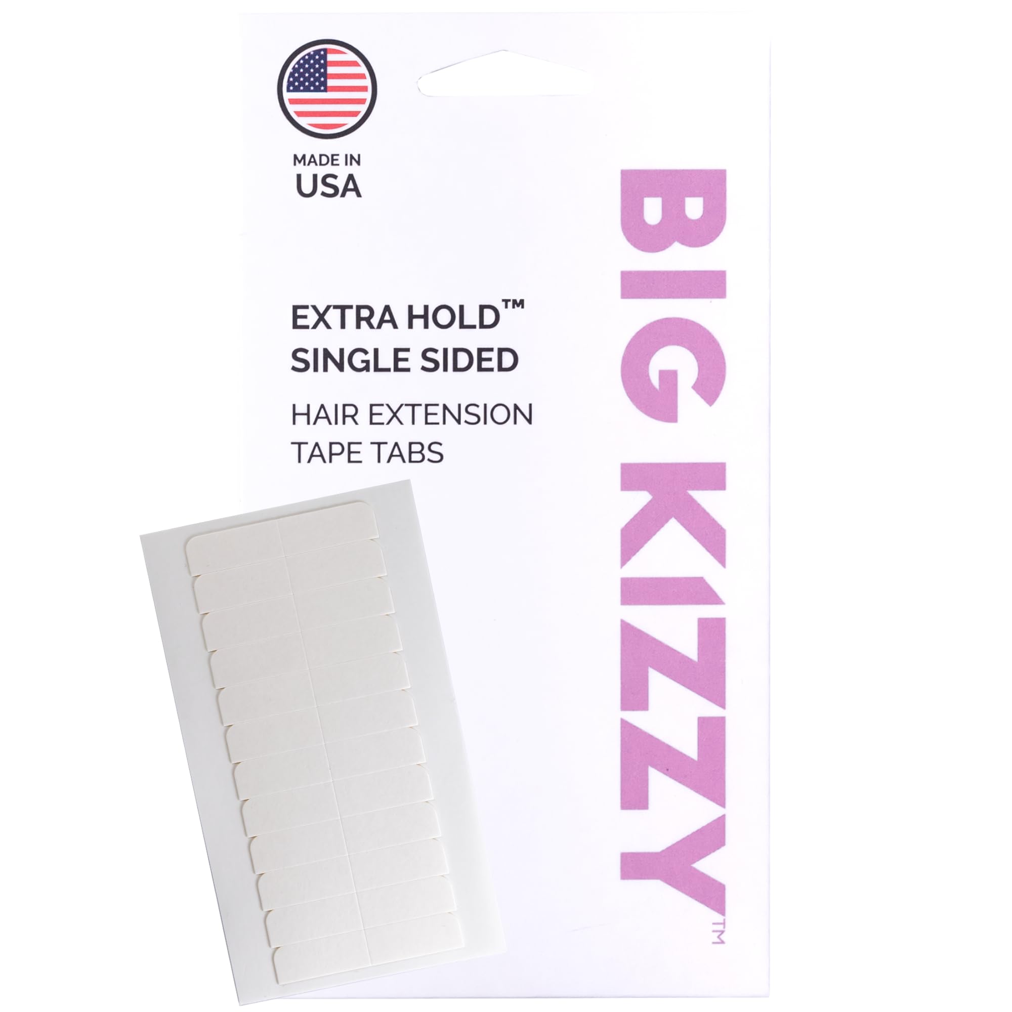 Single Sided Tape for Hair Extensions by Big Kizzy (72 tabs) - Extra Hold - Easy Install & Removal Replacement Tape for Thin, Fine Hair, 4cm x .8cm Tape for Extensions, Professional Extension Tape