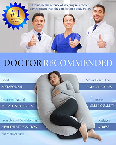 Pharmedoc Pregnancy Pillows, U-Shape Full Body Pillow -Removable Jersey Cotton Cover - Grey - Pregnancy Pillows for Sleeping - Body Pillows for Adults, Maternity Pillow and Pregnancy Must Haves
