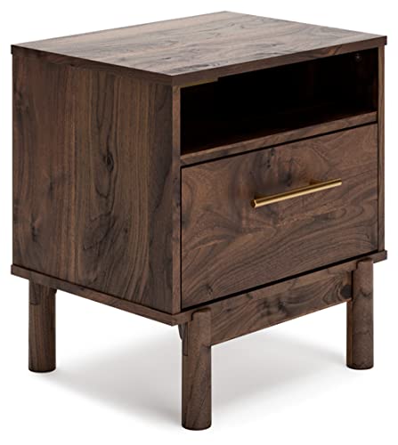 Signature Design by Ashley Calverson Modern 1 Drawer Nightstand with Open Cubby, 21.18" Tall, Dark Brown