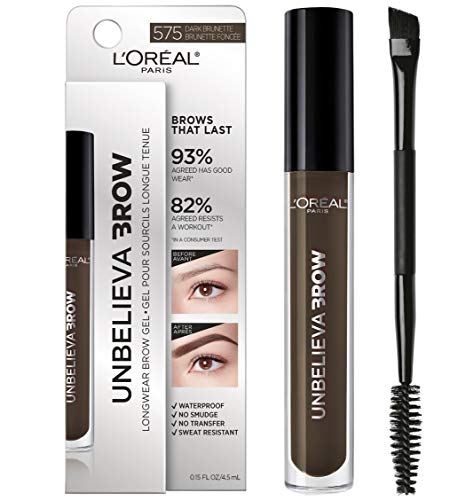 L’Oréal Paris Unbelieva-Brow Longwear Waterproof Tinted Brow Gel, Smudge-resistant, Transfer- Proof, Quick Drying, Easy and quick application with precise brush, Dark Brunette, 0.15 fl. oz.