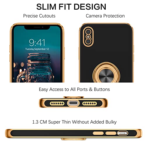 BENTOBEN iPhone Xs Case, Phone Case iPhone X, Slim Fit Sparkly Kickstand Ring Holder Design Shockproof Protection Soft TPU Bumper Drop Protective Girls Women Boys iPhone Xs/X 5.8" Cover, Black/Golden