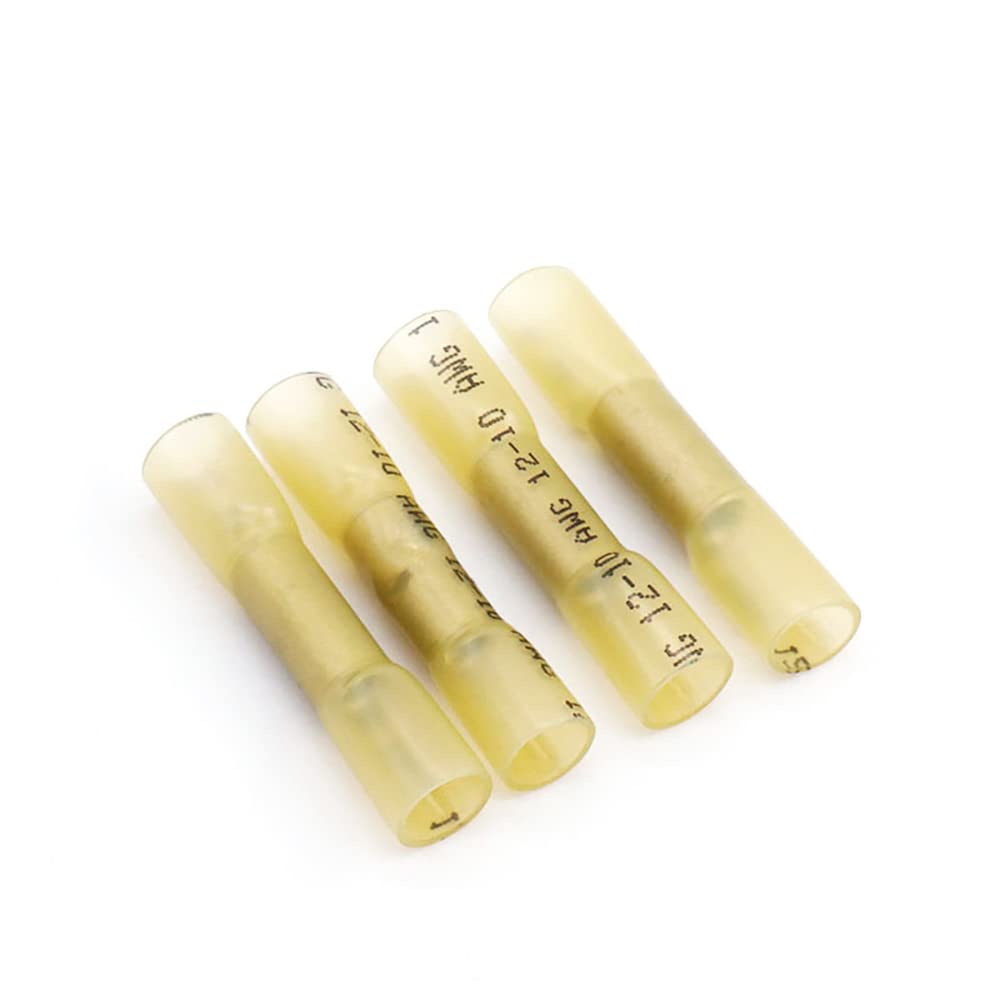 50PCS Heat Shrink Butt Connectors, Yellow 12-10 AWG Waterproof Crimp Terminals Wire Splice Connectors, Electrical Connectors, Butt Splice for Marine, Cable, Wiring